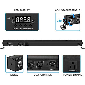 LED Stage Wash Light Bar - 54W 18LED DJ Wash Light Bar with Chase Function Sound Activated Auto Play by DMX Control Uplights for Event DJ Music Disco Wedding Party Church Stage Lighting