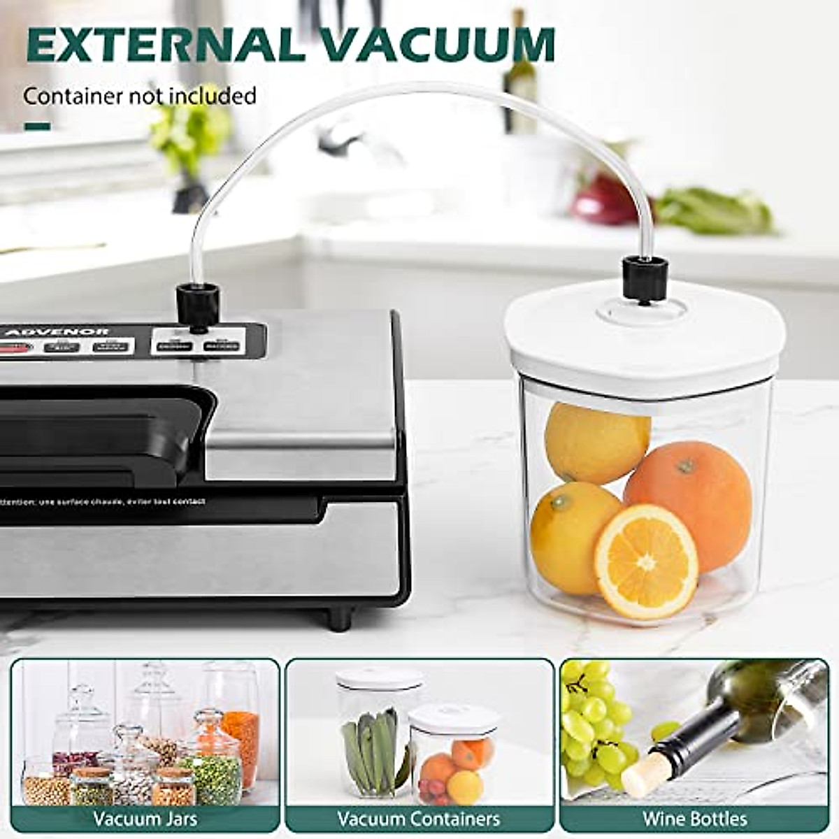 ADVENOR Vacuum Sealer Pro Food Sealer with Built-in Cutter and Bag Storage Includes 2 Bag Rolls 8"x16'and 11"x16' Handle Lock Design 90kpa Double Heat Seal For Food Preservation