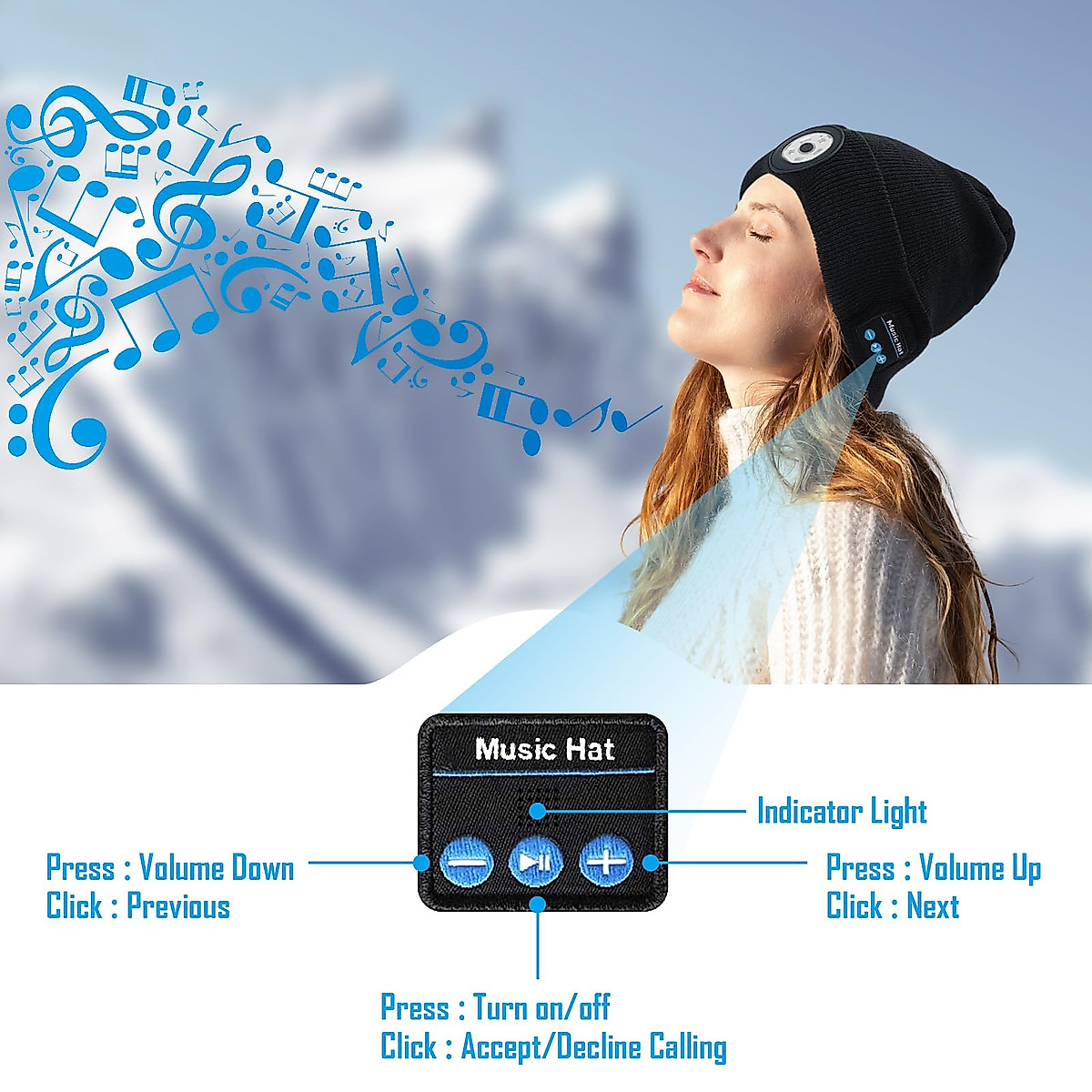 Gifts for Men, Stocking Stuffers for Men, LED Bluetooth Beanie Hat, for Men, Mens Gifts for Dad, Husband, Boyfriend, Grandpa, Cool Gadgets for Him, White Elephant Gifts for Adults