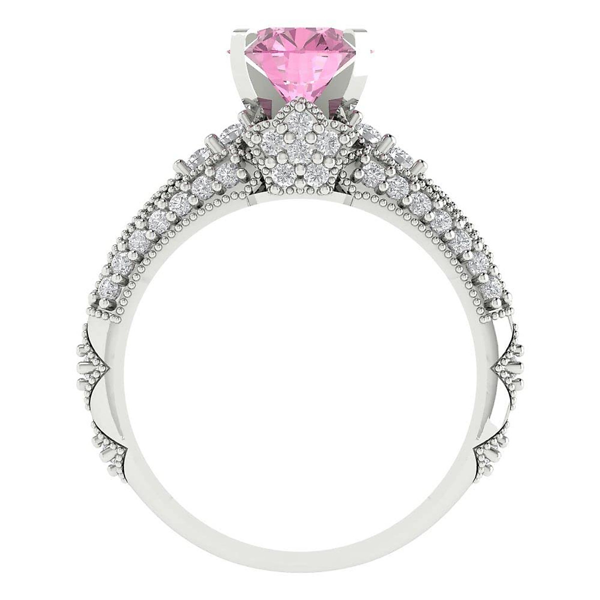 Clara Pucci 2.10ct Round Cut Solitaire Accent Pink Simulated Diamond Engagement Promise Bridal Ring Band set 14k White Gold 8