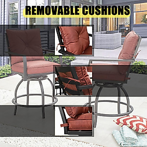PatioFestival Outdoor Swivel Bar Stools Bar Height Patio Chair Set of 2 with Cushion & All Weather Steel Frame,Red