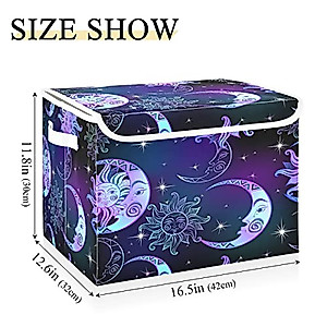 ALAZA Purple Moon Sun Star Storage Bins Box Collapsible Cubes Container Basket for Office Bedroom Home Decor Shelf Closet