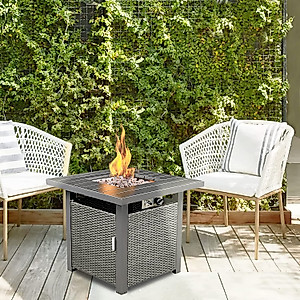 28" Propane Gas Fire Pit Table 50,000 BTU Square Propane Small Patio Auto-Ignition with Aluminum Tabletop and Weather Cover for Indoor Outside Patio and Garden, Backyard, Included Accessories-Grey