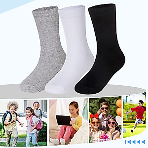 Kids Boy Girls Classics Athletic Socks Little Toddlers Casual School Uniform Sports Soft Breathable Cotton Crew Socks (10 Pairs Black&Grey, 6-8 Years)