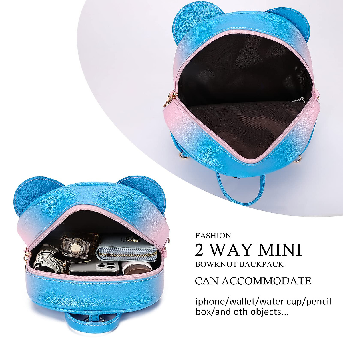 KL928 Girls Mini Backpack Bowknot Polka Dot Cute Daypacks Convertible Shoulder Bag Purse for Women