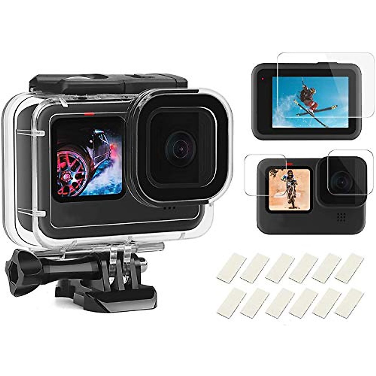 SHOOT 60M/196FT Waterproof Case Kit for HERO11/10/9 Black,Diving Protective Housing Shell with Screen Protector Set and 12pcs Anti-Fog Insert for HERO11 HERO10 HERO9