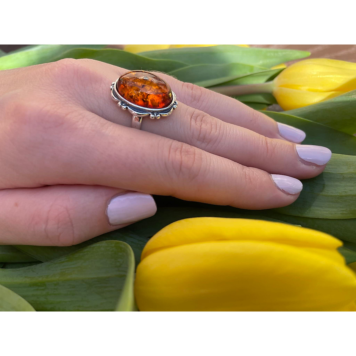 Gift Shoppe By Nina Natural Baltic Honey Amber And Sterling Silver Ring. Vintage Oval Amber Ring (6)