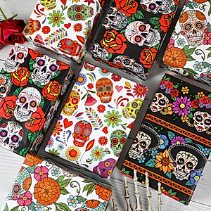 YVAINE ​​​​​​12 Sheets Day of the Dead Wrapping Paper Mexican Sugar Skull Wrapping Paper Folded Flat Art Paper for Dia De Los Muertos Halloween Birthday Party, ​​​​20 x 27 Inches