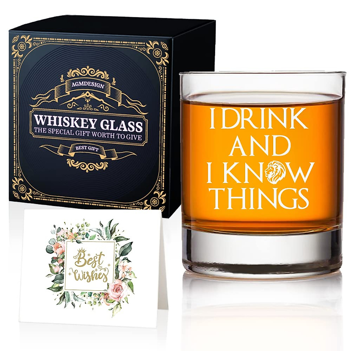 AGMdesign, Funny I Drink And I Know Things Whiskey Glasses, Game of Thrones Gifts, Funny Novelty Gift, Present for Dad, Men, Friends, Him