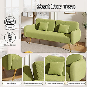 Shuoya Jewelry Modern Futon Couch Sofa Bed with 2 Pillows, Convertible Sleeper Couch Loveseat with 3 Angles Adjustable Split-Back and Solid Metal Leg for Living Room and Bedroom (Green)
