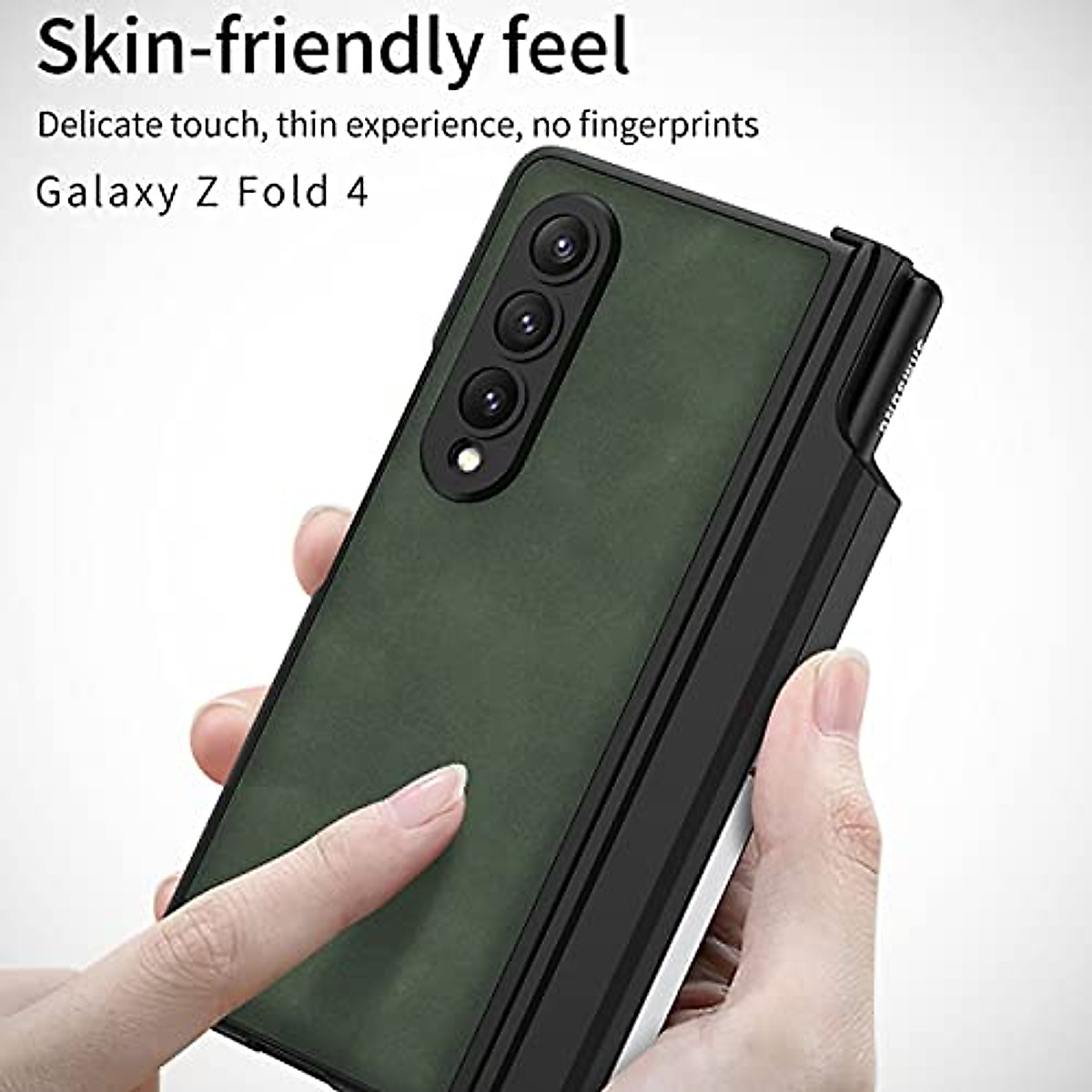 BRAND SET Z Fold 4 Case, Galaxy Z Fold 4 Case with Capacitive Pen & Stand, Luxury Plain Leather Anti Peeking and Scratch Protective Film Case for Samsung Galaxy Z Fold 4(Green)
