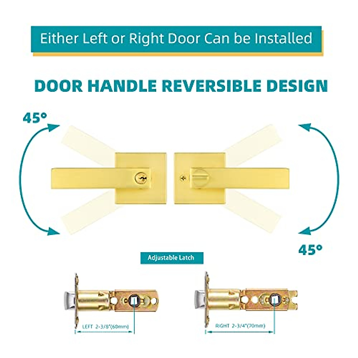 Gold Door Handles Door Knobs,Heavy Duty Modern Interior/Exterio Satin Brass Door Lever Not Keyed Alike Front Entry Door Handle wth Lock(1 Pack)