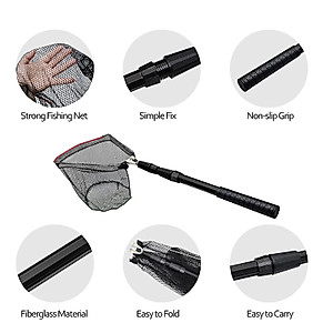 SAN LIKE Fishing Net Fish Landing Nets Ice Fishing Collapsible Telescopic Sturdy Pole Handle for Saltwater Freshwater Extending to 36/43/71/98inches (49inch-Black)