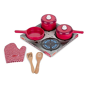 Melissa & Doug Deluxe Wooden Kitchen Accessory Set - Pots & Pans (8 pcs) , Green , H: 12 x W: 12 x D: 5