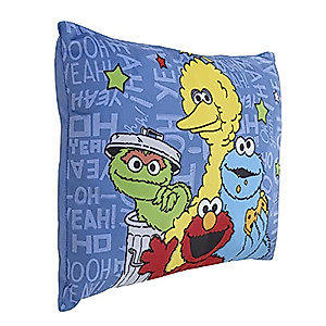 Sesame Street Elmo, Big Bird, Cookie Monster, & Oscar The Grouch, Blue, Red, Green, & Yellow Decorative Toddler Pillow, Blue, Red, Yellow, Green