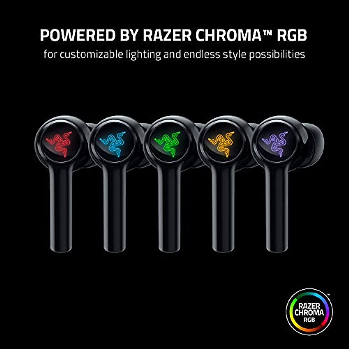 Razer Hammerhead True Wireless (2nd Gen) Bluetooth Gaming Earbuds: Chroma RGB Lighting -60ms Low-Latency- Active Noise Cancellation - Dual Environmental Noise Cancelling Microphones- Classic Black