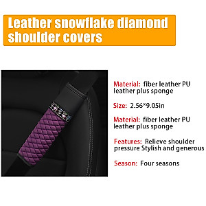 AICEL 2 Pcs Auto Seat Belt Cover, Sparkling Rhinestone Shoulder Strap for a More Comfortable Driving, Harness Pads Protect Your Neck, Accessories Compatible with All Cars and Backpack (Purple)