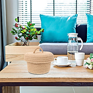 MOBUTOFU Storage Basket Woven Desktop Sundries Basket Tray Decor Snack Containers Pastoral Style Storage Holder Toy Storage Bins with Lids Jute Basket Snacks Container Cotton Rope Brown