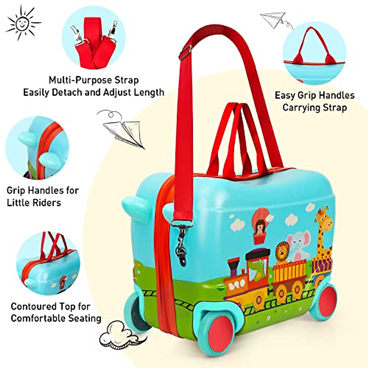emissary Ride on Suitcase for Kids, 17” Kids Ride On Luggage for Kids, Kids Luggage With Wheels For Girls Boys, Kids Suitcases For Girls Boys,Kids Ride On Suitcase with Wheels