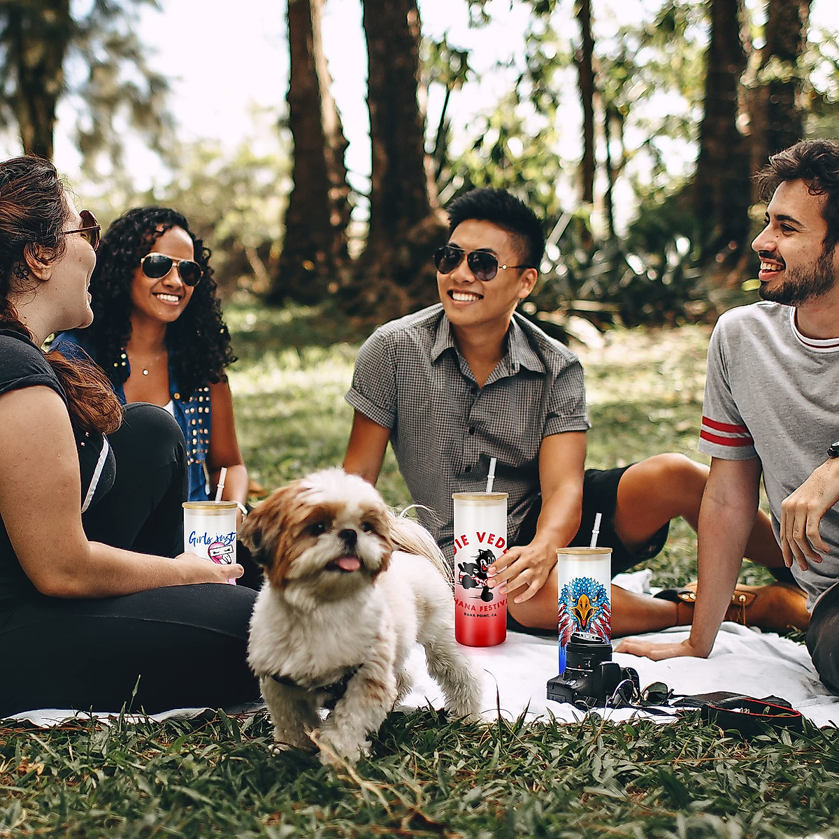 AGH 25 oz Sublimation Glass with Bamboo Lid, 6 Pack Frosted Sublimation Beer Can Glass, Gradient Color Material, Suitable for Beer, Juice, Ice Water, Drinks, Etc.