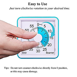 Searon Visual Timer for Kids Autism 3.07" Square 60 Minute Countdown Analog Timer No Loud Ticking for Kid Teacher Home Work School Classroom Children or Adults with Special Needs