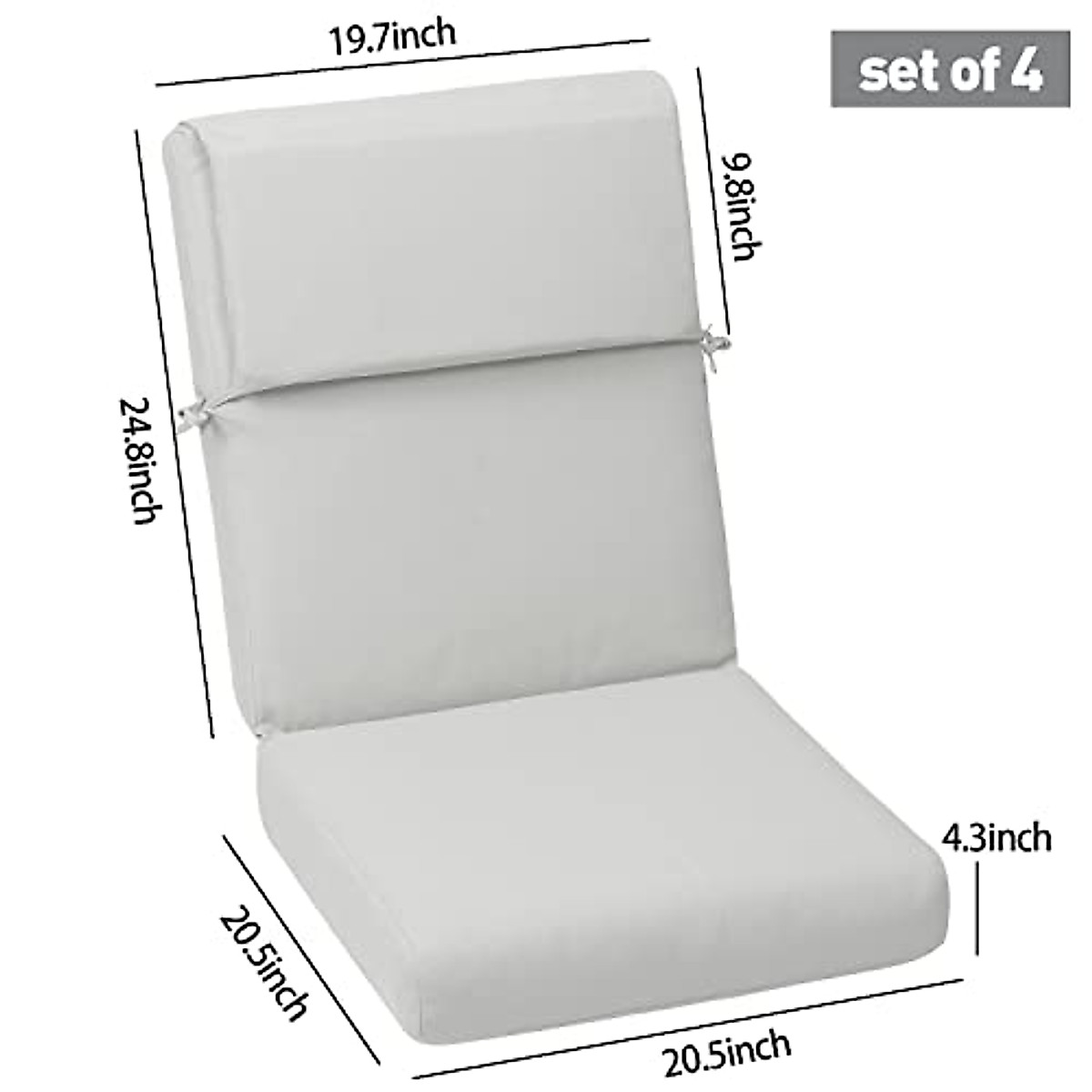 BPS Outdoor Chair Cushion 45''L x 21''W x 4.3''H Patio Furniture Seat Cushion Olifen Fabric Slipcover Sponge Foam - Set of 4