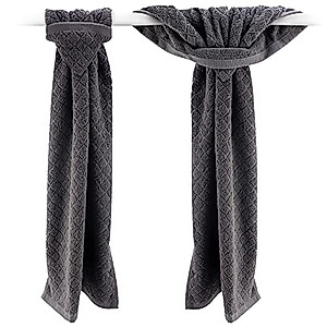 Grey Hand Towels with Hanging Loops - Set of 2 Gray Kitchen Towels, Hanging Kitchen Towels with Hanging Loop, Grey Dish Towels with Loops for Hanging, Oven Towel Loop Without Buttons or Snaps (Long)