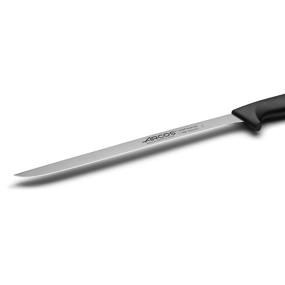 ARCOS 2 Piece Carving Knife Set. Ham Slicer Knife and Chaira Sharpener in Stainless Steel with Ergonomic Polypropylene Handle. Series Niza. Color Black
