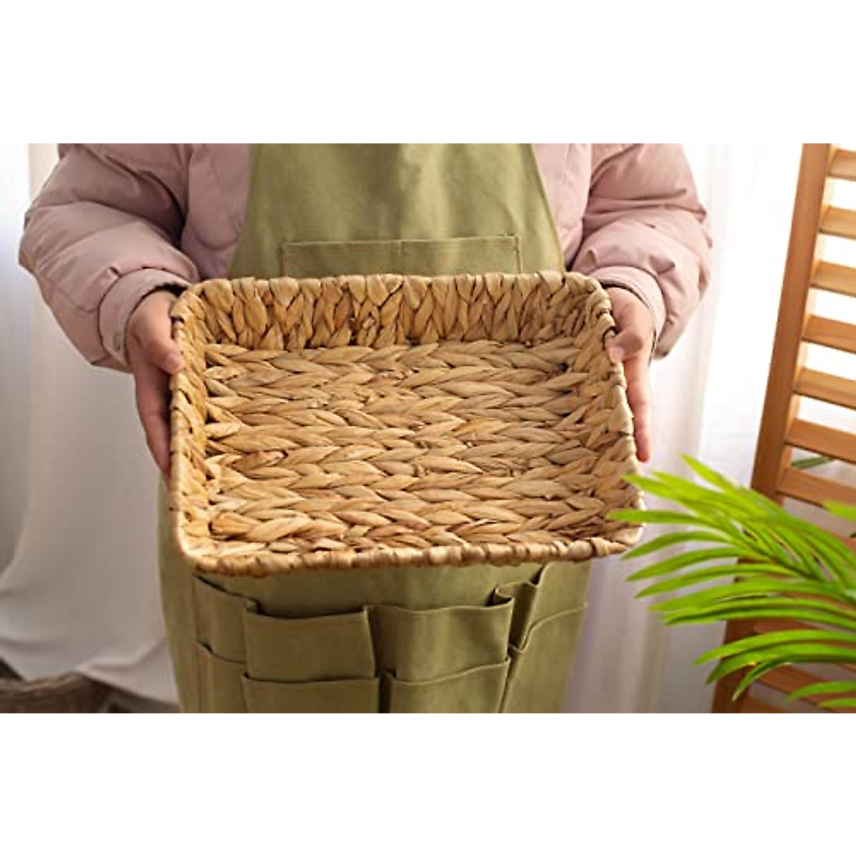 Hand-Woven Large Storage Baskets , Water Hyacinth Wicker Baskets for Organizing,Woven Baskets, Organizer, Natural Container，13.38” x 9.5” x 2.75”