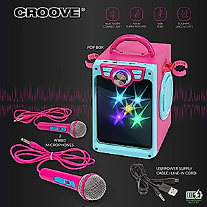 Portable Karaoke Machine for Teens - Pink Karaoke Speaker Set With 2 Microphones - Bluetooth/AUX/USB Inputs, Karaoke System With Microphone Gifts for Girls & Adults - Singing Machine With Disco Lights