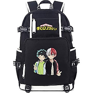 Roffatide Anime My Hero Backpack College School Bag Print Laptop Backpack with USB Charging Port & Headphone Port