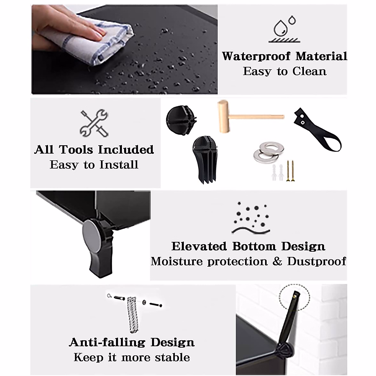 Homywish Cube Storage Organizer 6-Cube Closet Storage Shelves with Wooden Hammer DIY Closet Cabinet Room Storage Bookshelf Plastic Square Organizer Shelving for Home, Office, Bedroom, Black…