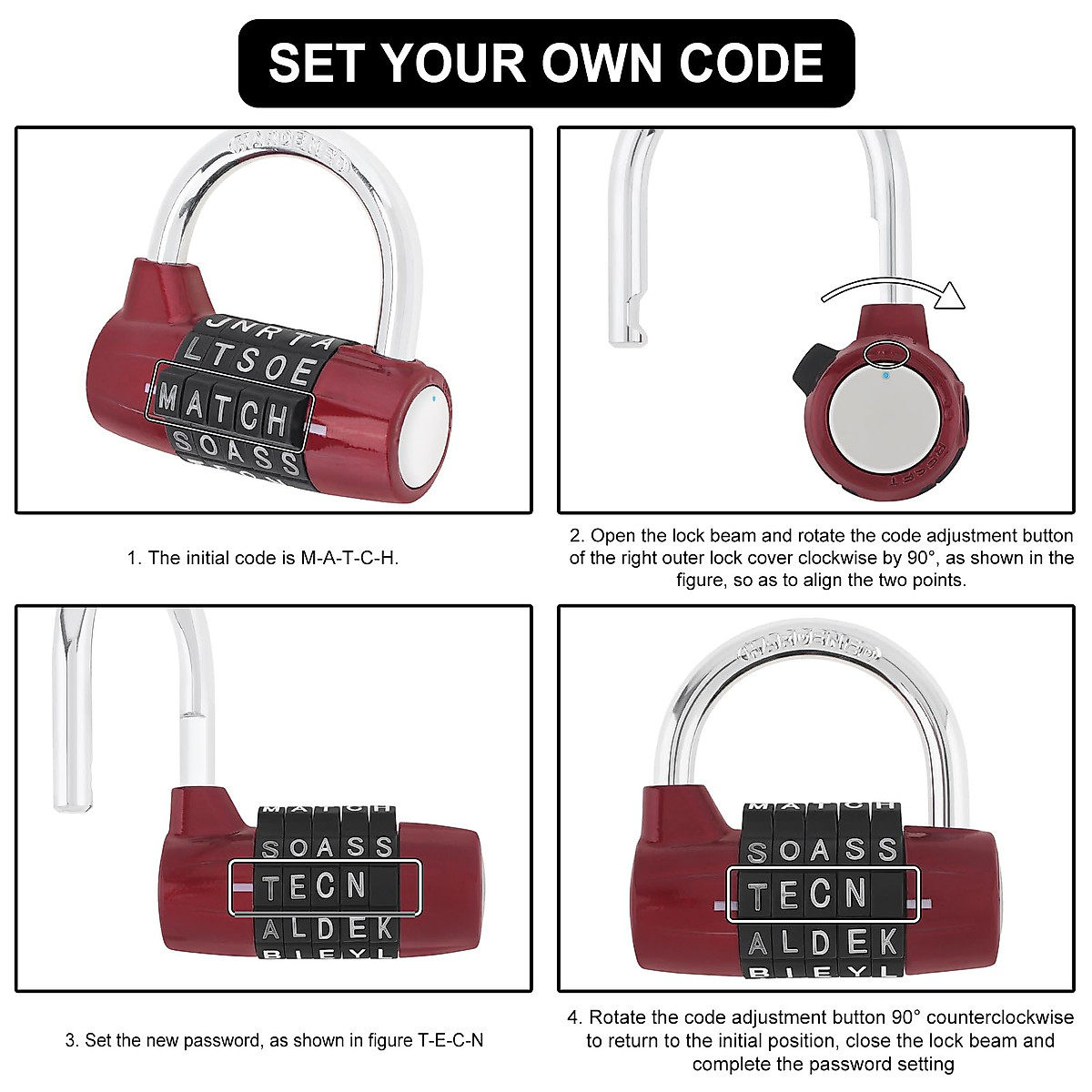 HOJLKLD Gym Locker Lock 5 Letter Word Lock Safety Padlock Combination Lock for School Gym Locker,Sports Locker,Fence,Toolbox,Case,Hasp Storage (Red)