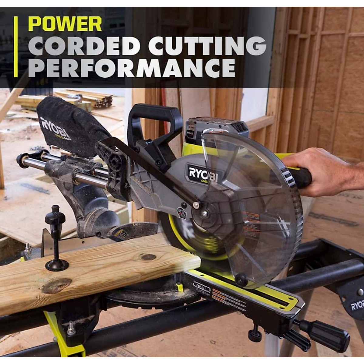 RYOBI ONE+ HP 18V Brushless Cordless 10 in. Sliding Compound Miter Saw Kit with 4.0 Ah HIGH PERFORMANCE Battery and Charger
