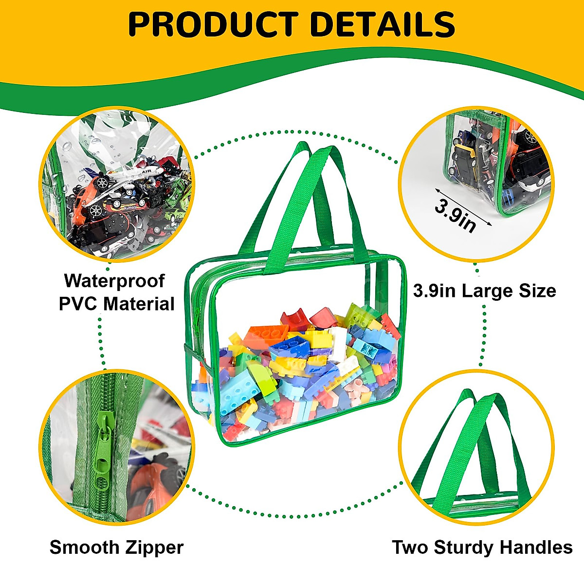 letesult 6 Packs Large Toy Storage Bags with Zipper, Transparent PVC Toy Organizing Bags with Labels, Waterproof Board Game Storage, Clear Toys Bags Organizer for Puzzles, Building Blocks, Books