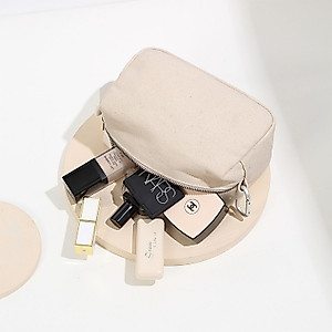 YONBEN Organizer Bag -Lightweight Cosmetic Bag with Ring Clasp, Perfect Travel Makeup Bag for Women,nylon Stand Up Design (Beige/Canvas)