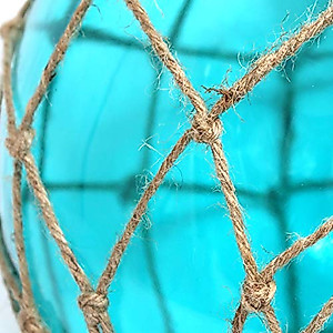 Elegant Designs PT1003-AQU Buoy Netted Brushed Nickel Coastal Ocean Sea Glass Pendant with Natural Rope, Aqua