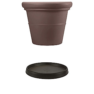 The HC Companies 17" Terrazzo Heavy Duty Planter with Saucer - Lightweight Plastic Plant Pot for Indoor Outdoor Flowers, Herbs or Vegetables, Chocolate