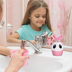 2 Pieces Kids U Shaped Electric Toothbrush, Ultrasonic Automatic Whitening Massage Toothbrush U-Type Cartoon Modeling Toothbrush with 4 Brush Heads for Sensitive Teeth Child 2-7 (Panda Style)