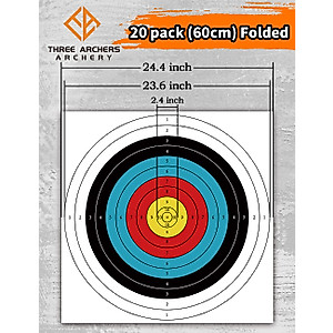 THREE ARCHERS 20pcs Targets Paper Standard Archery 23.6In 10 Ring Bow and Arrow Targets for Hunting & Shooting Archery Accessories for Target Practice
