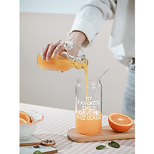 WODOHOLO Birthday Gift for Dad Mom from Daughter, Son, Father Birthday Gifts, Fathers Day Drinking Glass Cup 16oz with Lid and Straw Can Shaped Glass Mama Iced Coffee Bear Can Glass Tumbler