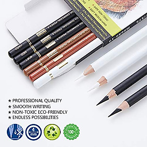 MARKART Professional Charcoal Pencils Drawing Set 10 Pieces Colour Charcoal Pencils for Drawing, Sketching, Shading, Blending, Sketch Highlight White Pencils for Beginners & Artists