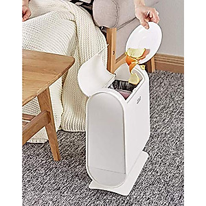 Modern Simple Design Bathroom Garbage Can Container with Lid and Plastics Bag Storage Dispenser Elegant Hygienic Wastebasket | Home Office Bedroom Kitchen Trash Bin Diaper Pail | Grey | 7L/1.8 Gal