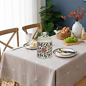 Amoorcart Ceramic Jars and Containers with Lid for Kitchen - Hand painted - Pack of 1-17cm height - (NON AIRTIGHT) - Red Green Floral