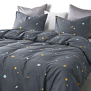 Wake In Cloud - Space Comforter Set, 100% Cotton Fabric, Constellation Cute Star Rocket Astronaut Themed for Teen Kids Boys, 3 Pieces Bedding Set, Gray, Twin/Twin XL Size