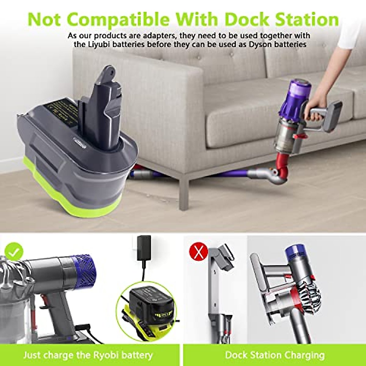【Upgraded】 2-in-1 V7/8 Adapter for Ryobi 18V Lithium Battery Convert to for Dyson V7/8 Handheld Vacuum Cleaner Battery Compatible with V7/8 Animal V7/8 Absolute V7/8 Motorhead Pro V7/8