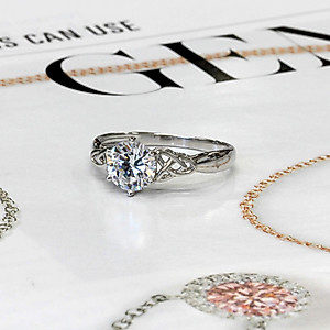 DoubleAccent Solid 14K Gold Or White Gold Wedding Ring 1.25 Carat Round CZ Stone Celtic Love Knot Engagement Ring (Size 4 to 10), 8