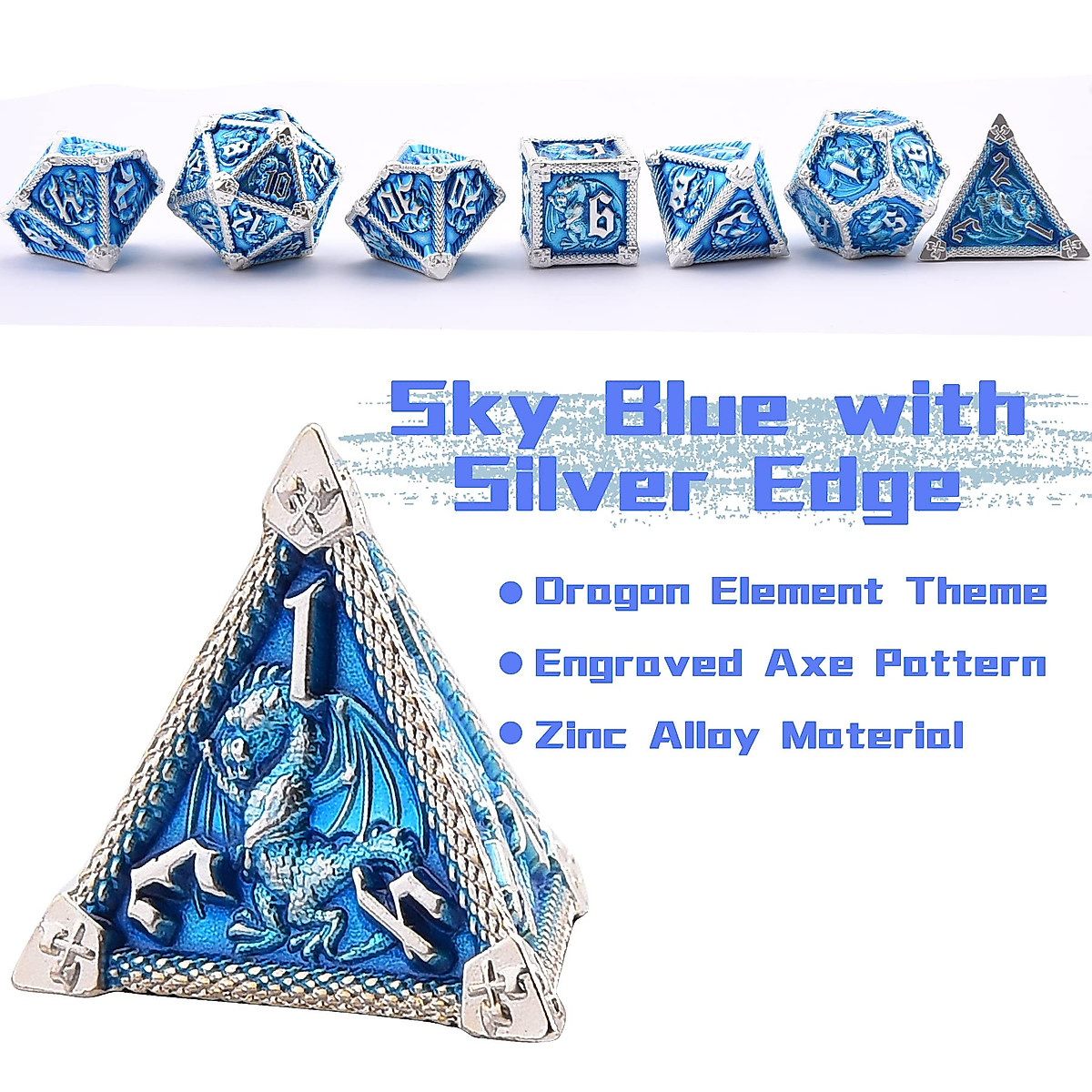 AUSTOR 7-Die Metal DND Dice Set Dungeons and Dragons Dice with Box Roll Playing Game Dice Polyhedral Dice D20 D12 D10 D% D8 D6 D4 Metal Dice for Pathfinder Warhammer MTG RPG Board Games