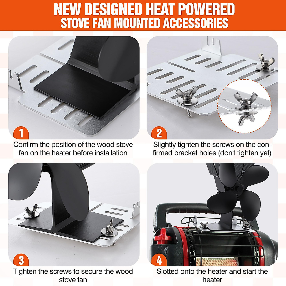 Dreyoo Heat Powered Stove Fan Mounted Accessories, Compatible with Mr. Heater Buddy MH9BX, MH12HB, MH18B, Include an Aluminum Alloy Bracket for Fixing Stove Fan, 2 Bolts, 2 Wind Nuts and 4 Washers