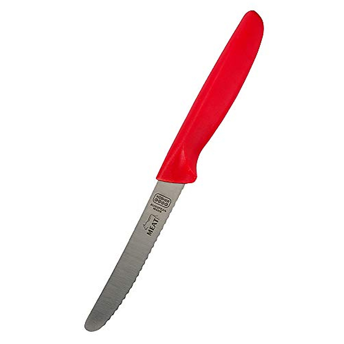 Meat Red Kitchen Knife - 4.5” Steak and Vegetable Knife - Razor Sharp Curved Tip, Serrated Edge - Color Coded Kitchen Tools by The Kosher Cook